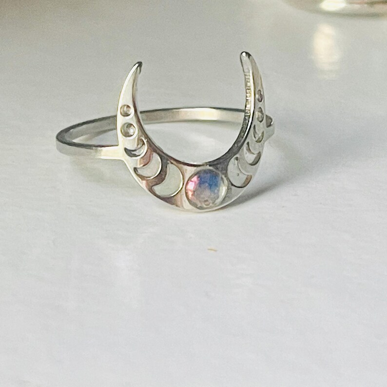 Gothic Moon Phase Ring: Color Changing Moonstone, Wiccan Jewelry - Etsy
