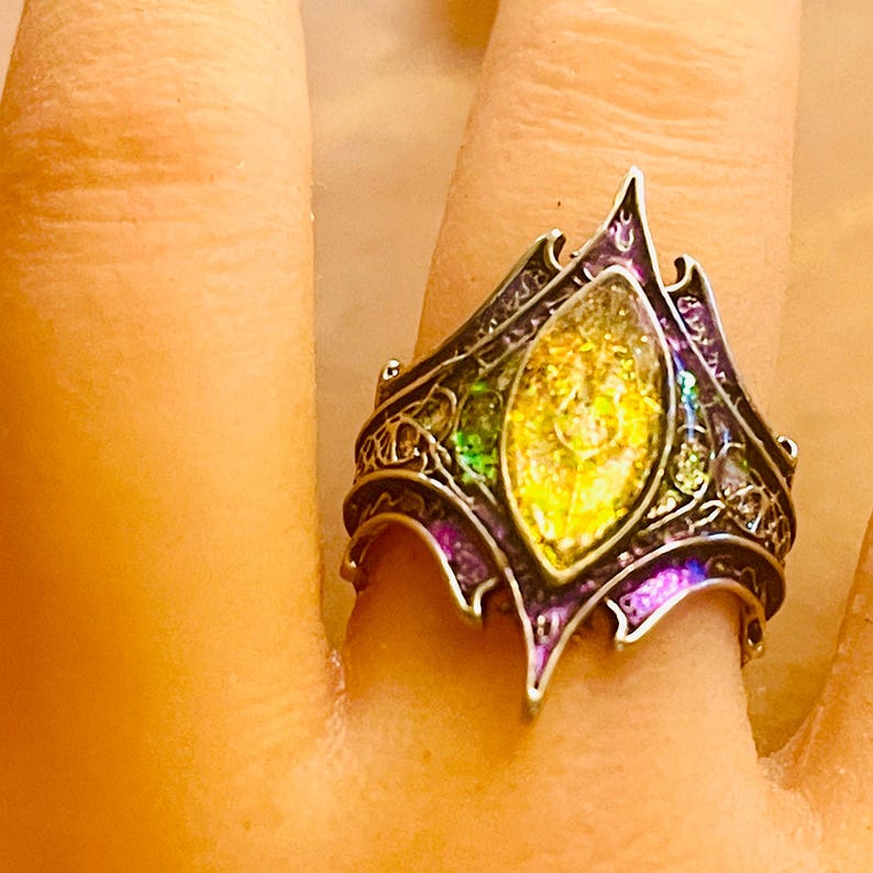 Gothic Stained Glass Window Ring: Aurora Opal Silver Arch - Etsy