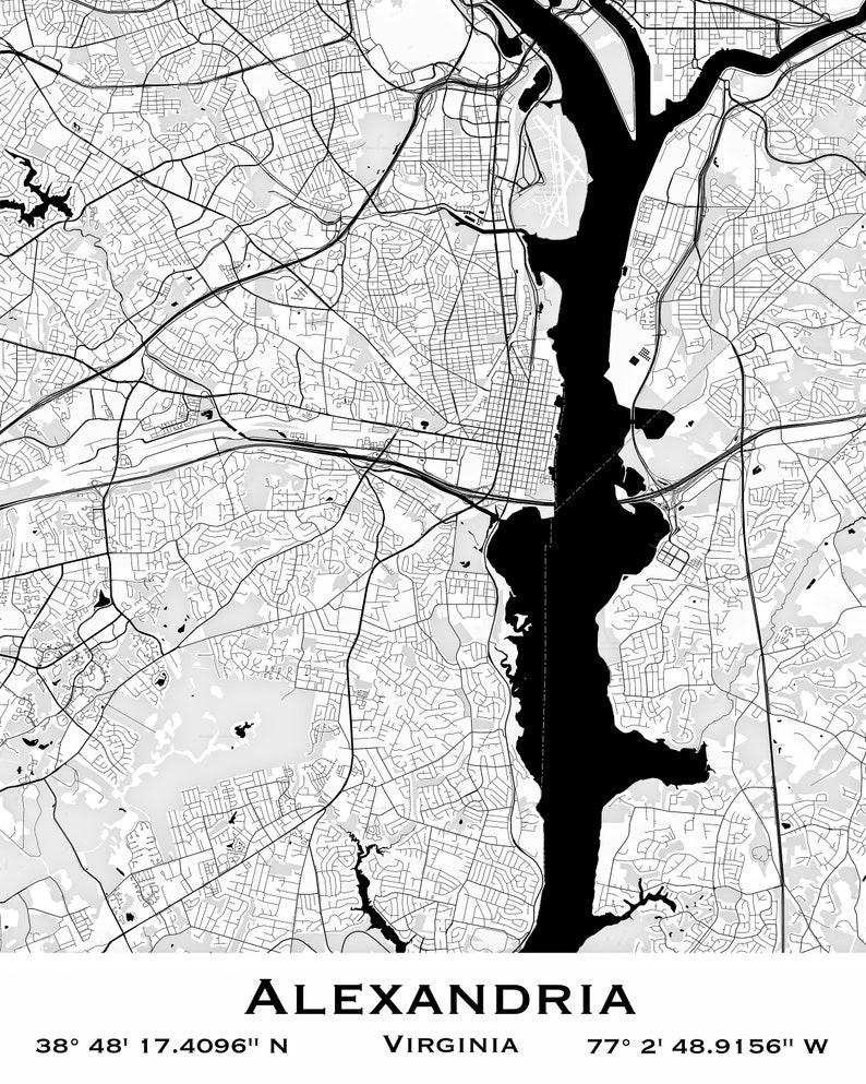 Custom Map Alexandria Virginia, Map of Alexandria, Digital Map of ...