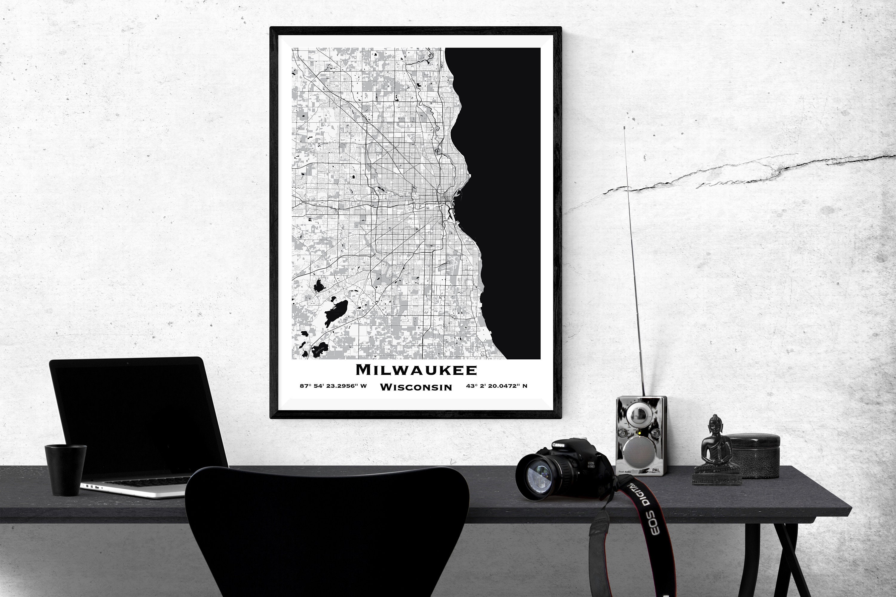 Custom Map of Milwaukee. Digital Map of Milwaukee is Ready to Download ...