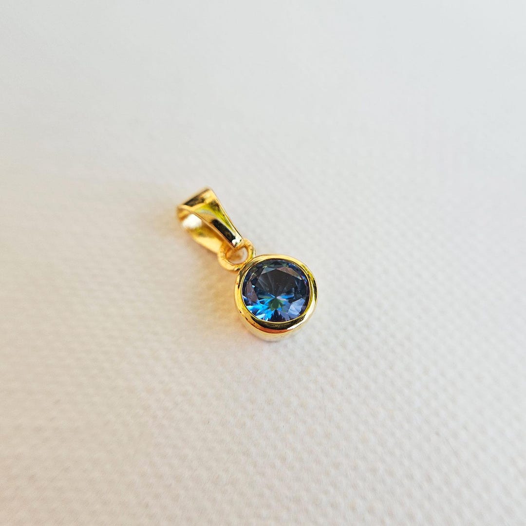 Small 18ct Gold Plated December Birthstone Pendant Charm With Blue CZ ...