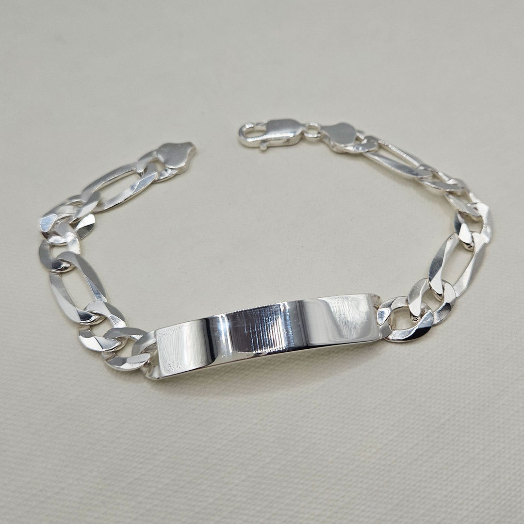 Men's Sterling Silver Figaro ID Identity Bracelet, 8.5 Inches - Etsy