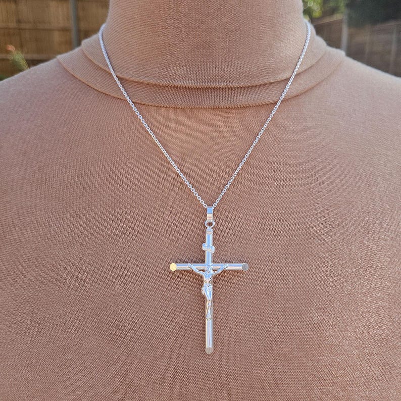 Large Sterling Silver Crucifix Pendant Necklace 6.3cm | 20 22 24 Inch ...