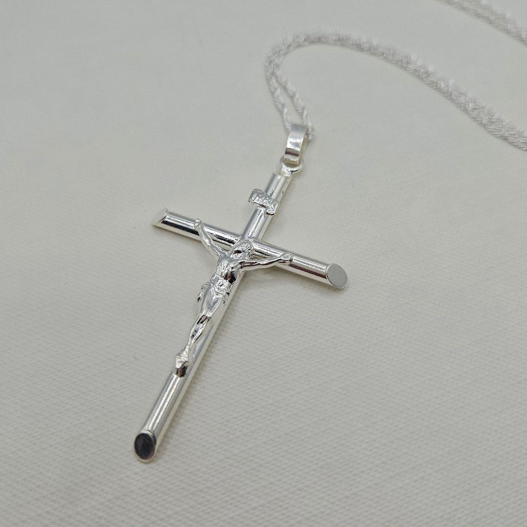 Large Sterling Silver Crucifix Pendant Necklace 6.3cm | 20 22 24 Inch ...