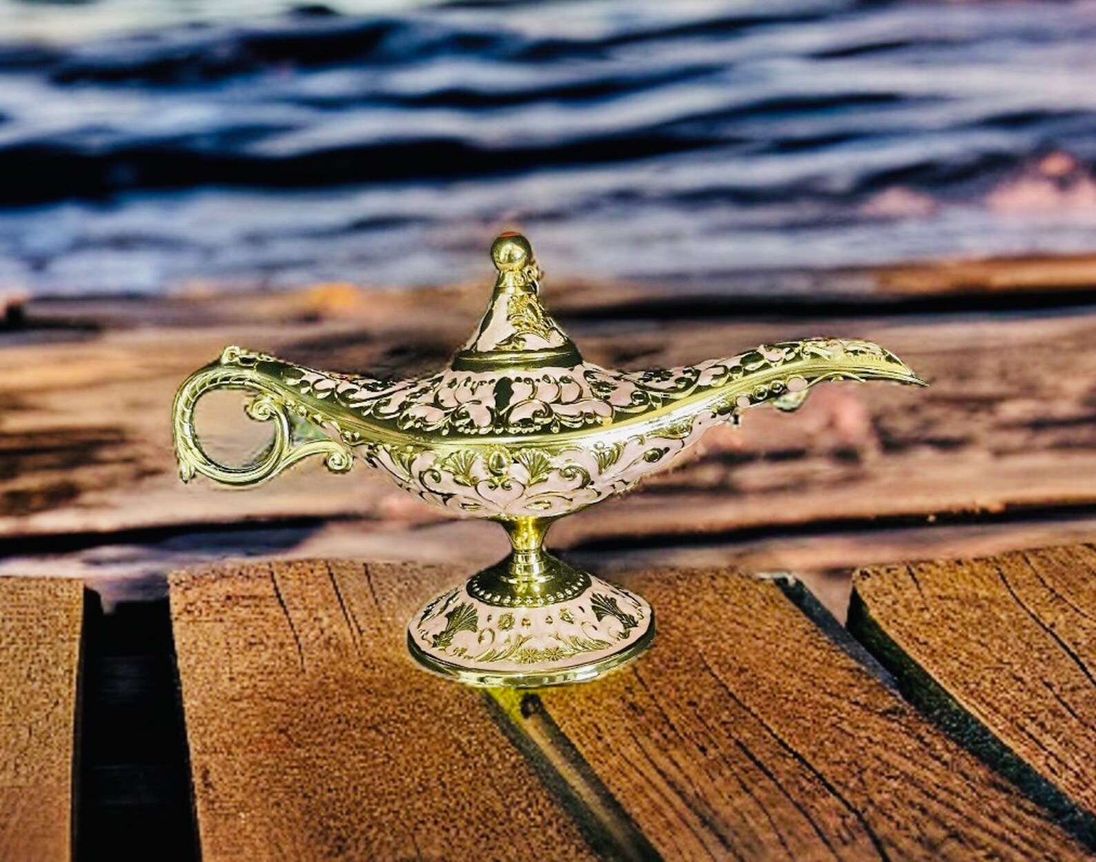 Lucky Aladdin Magic Lamp Censer or Decoration Light Pink and Gold ...