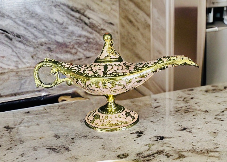 Lucky Aladdin Magic Lamp Censer or Decoration Light Pink and Gold ...