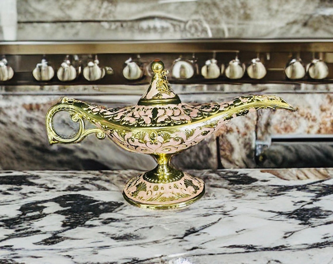 Lucky Aladdin Magic Lamp Censer or Decoration Light Pink and Gold ...