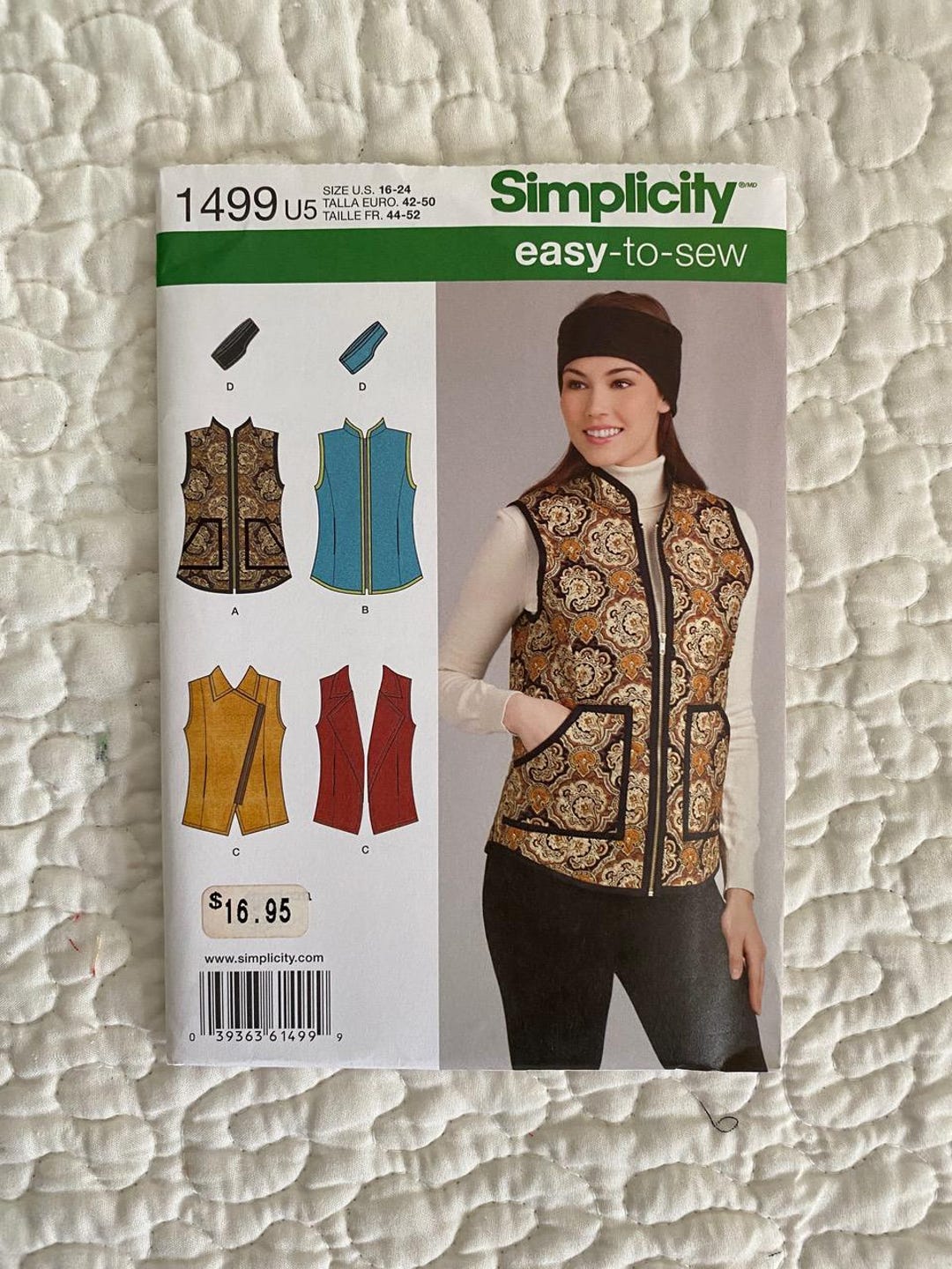 Simplicity Pattern 1499 Vest--easy to Sew-- Plus Sizes 16-24 - Etsy
