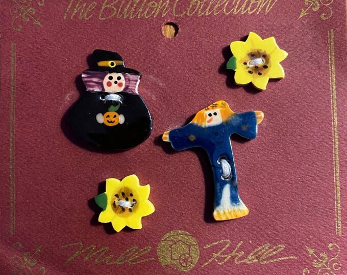 Handcrafted Ceramic Buttons, Witch Button, Scarecrow Button, Sunflower ...