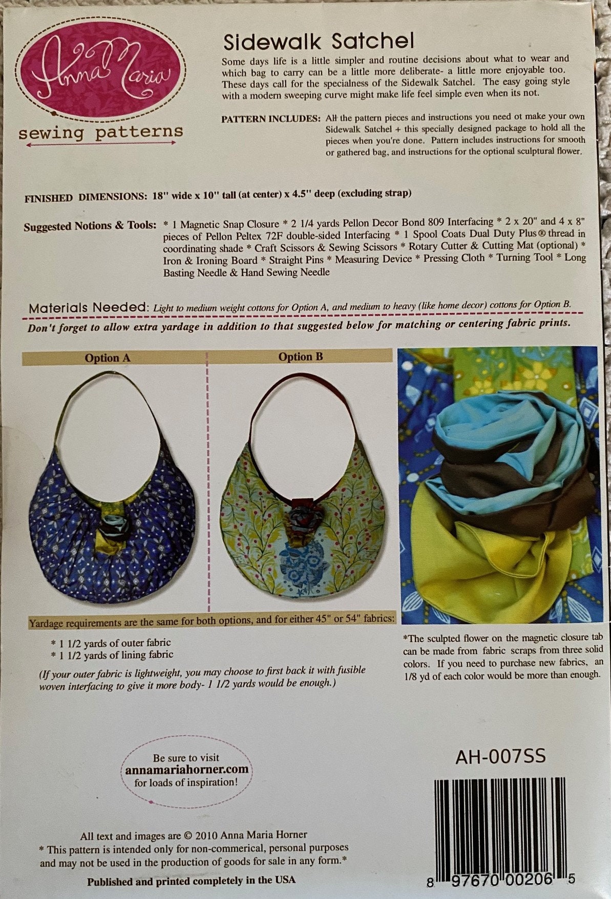 New Anna Maria Fabric Handbag Sewing Pattern Called Sidewalk Satchel - Etsy