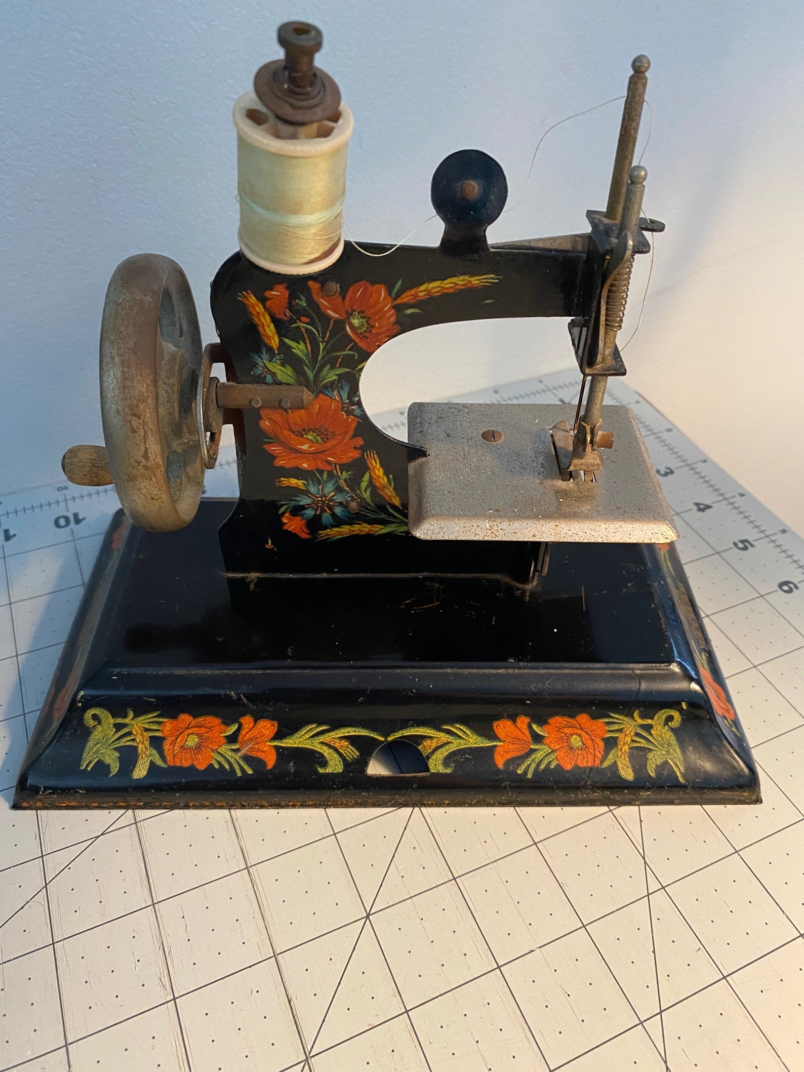 Vintage Casige Toy Sewing Machine: Black With Roses, German Decor - Etsy