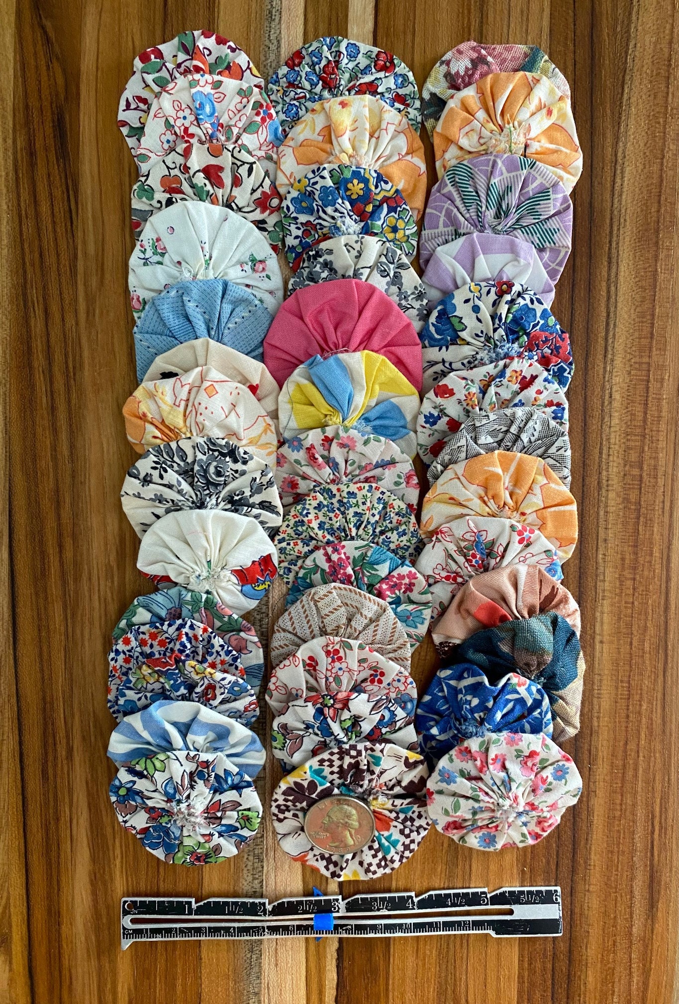 Vintage Fabric and Sewn, a Set of 40 Two Inch Yoyo's - Etsy