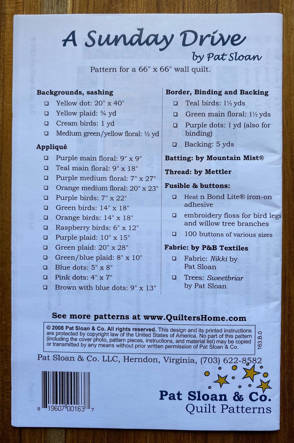 A Sunday Drive Quilt Pattern by Pat Sloan: Applique Patchwork, 66" X 66 ...