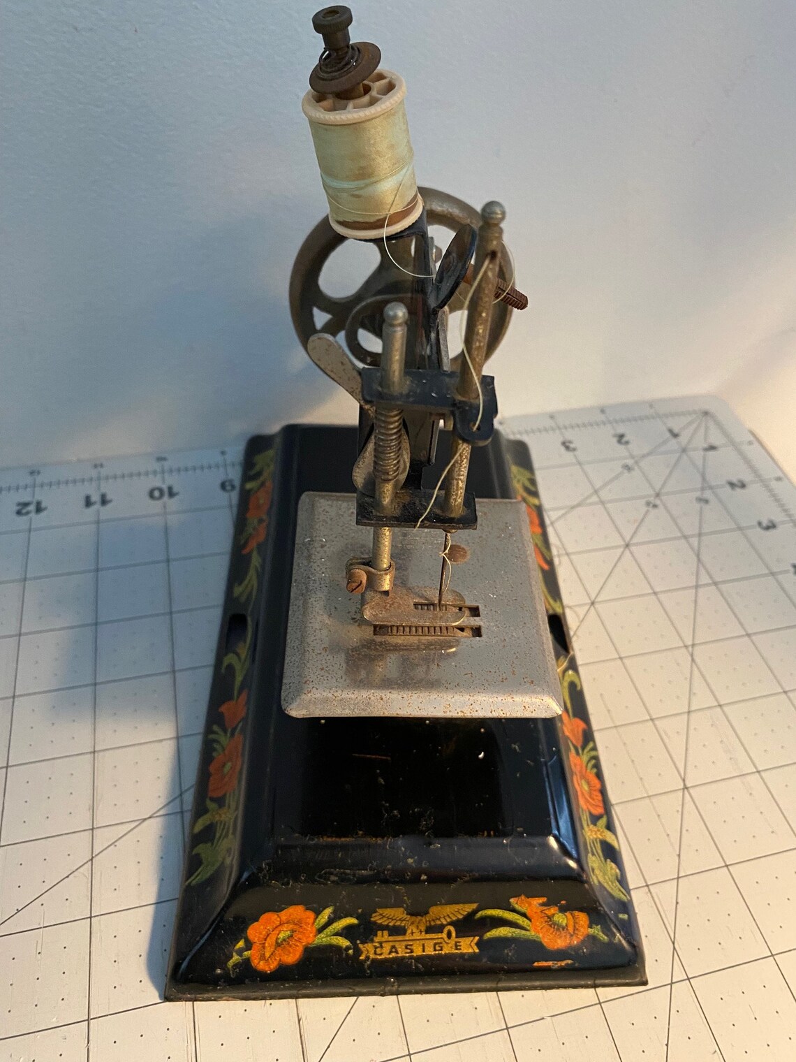 Vintage Casige Toy Sewing Machine: Black With Roses, German Decor - Etsy