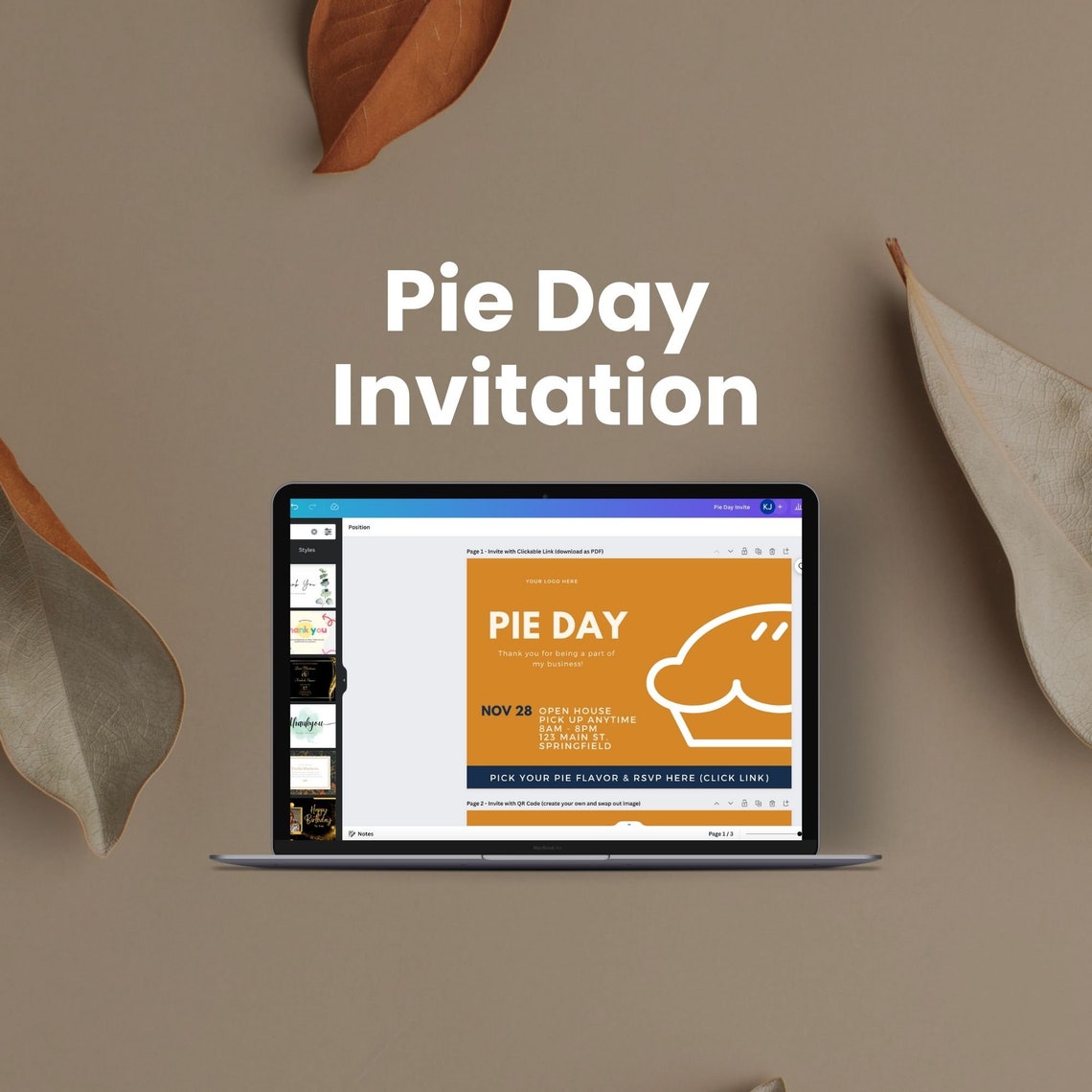 Pie Day Invitation | Canva Template for Real Estate Agents | Real ...