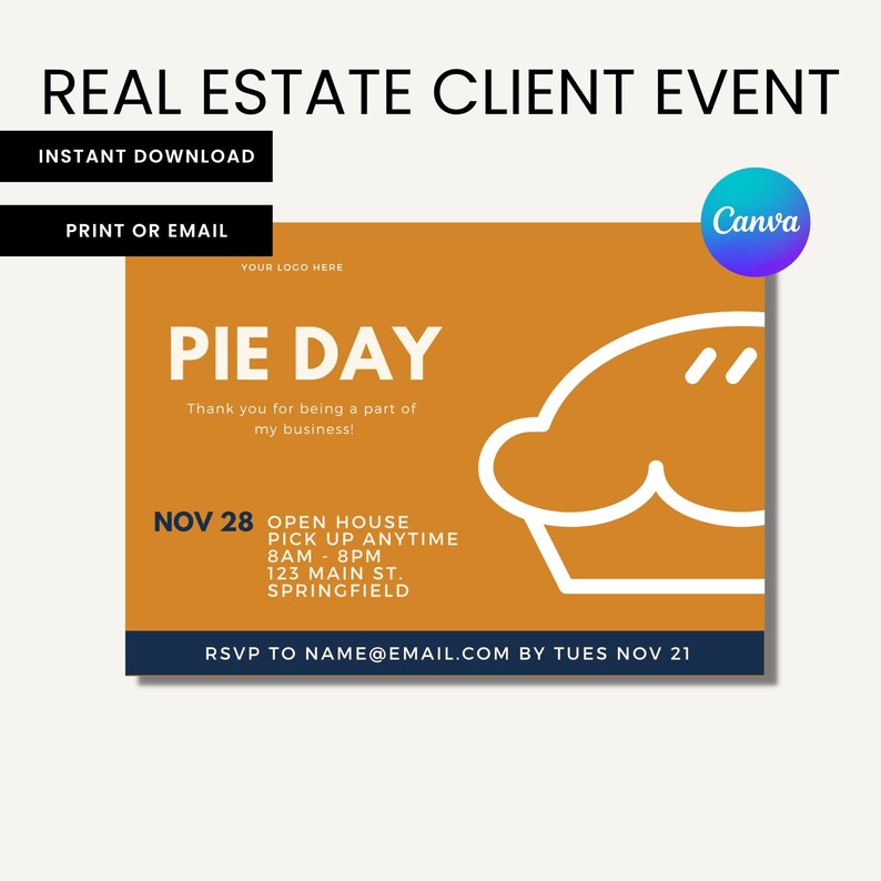 Pie Day Invitation | Canva Template for Real Estate Agents | Real ...