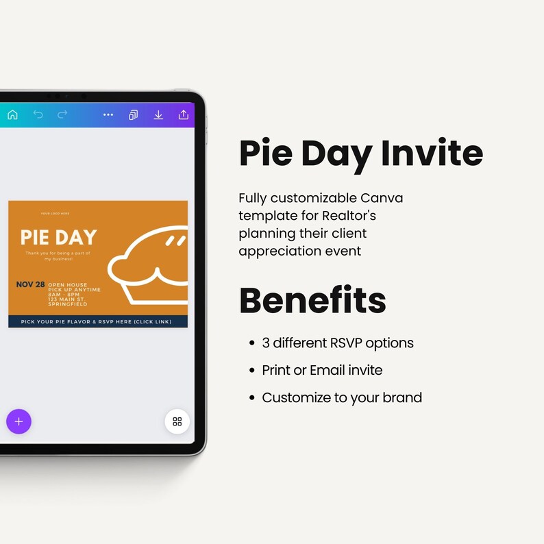 Pie Day Invitation | Canva Template for Real Estate Agents | Real ...