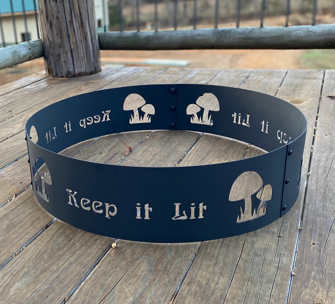 24” Steel Fire Ring Mushroom, “keep It Lit” Woodsy Theme, High Vibes ...