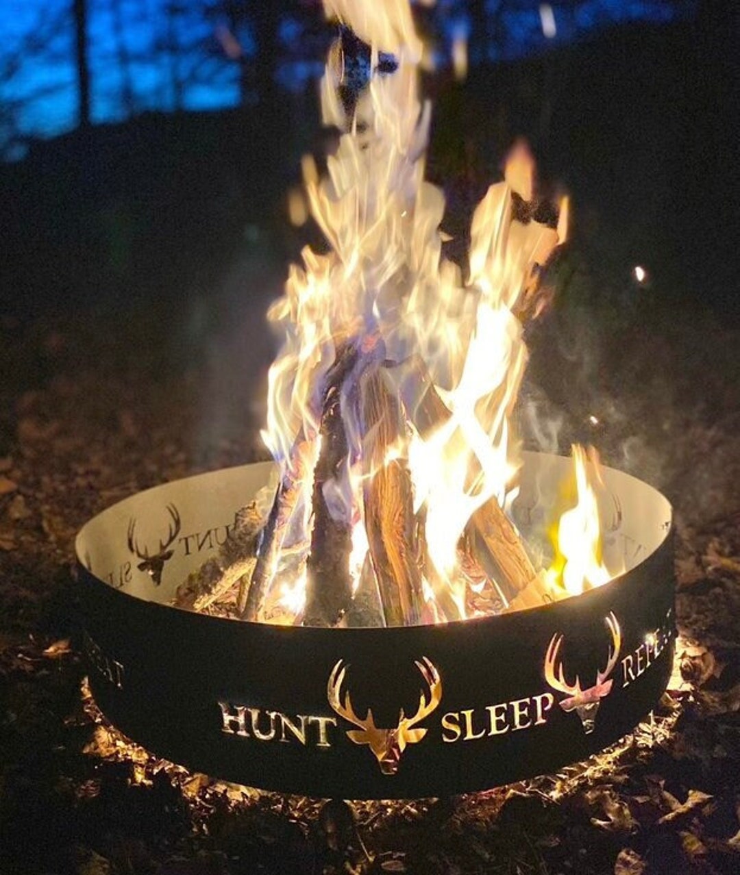 Deer Hunter Themed Steel Fire Ring, “hunt Sleep Repeat” 24-inch ...