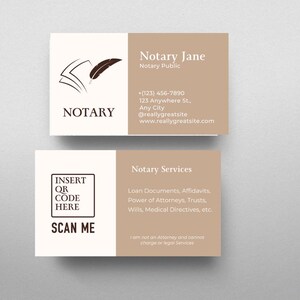 Notary Business Card Template | Editable Business Card Template | QR ...