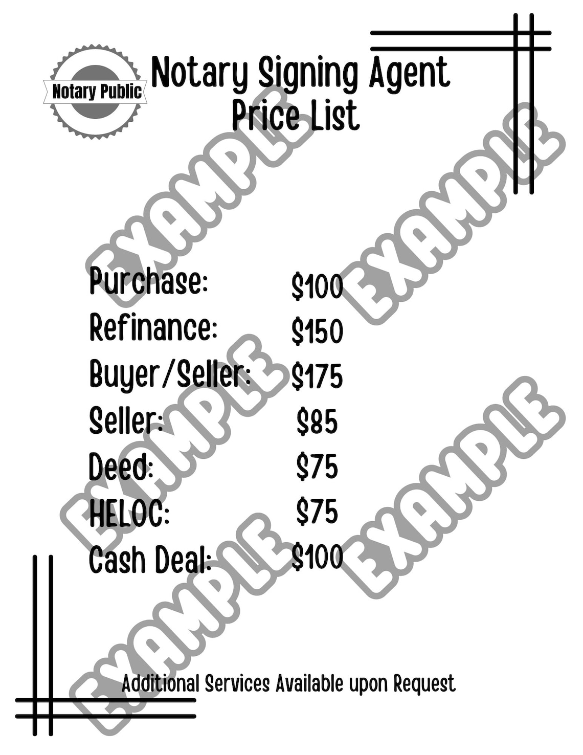 Notary Public Price List | Notary Signing Agent Price List | Loan ...