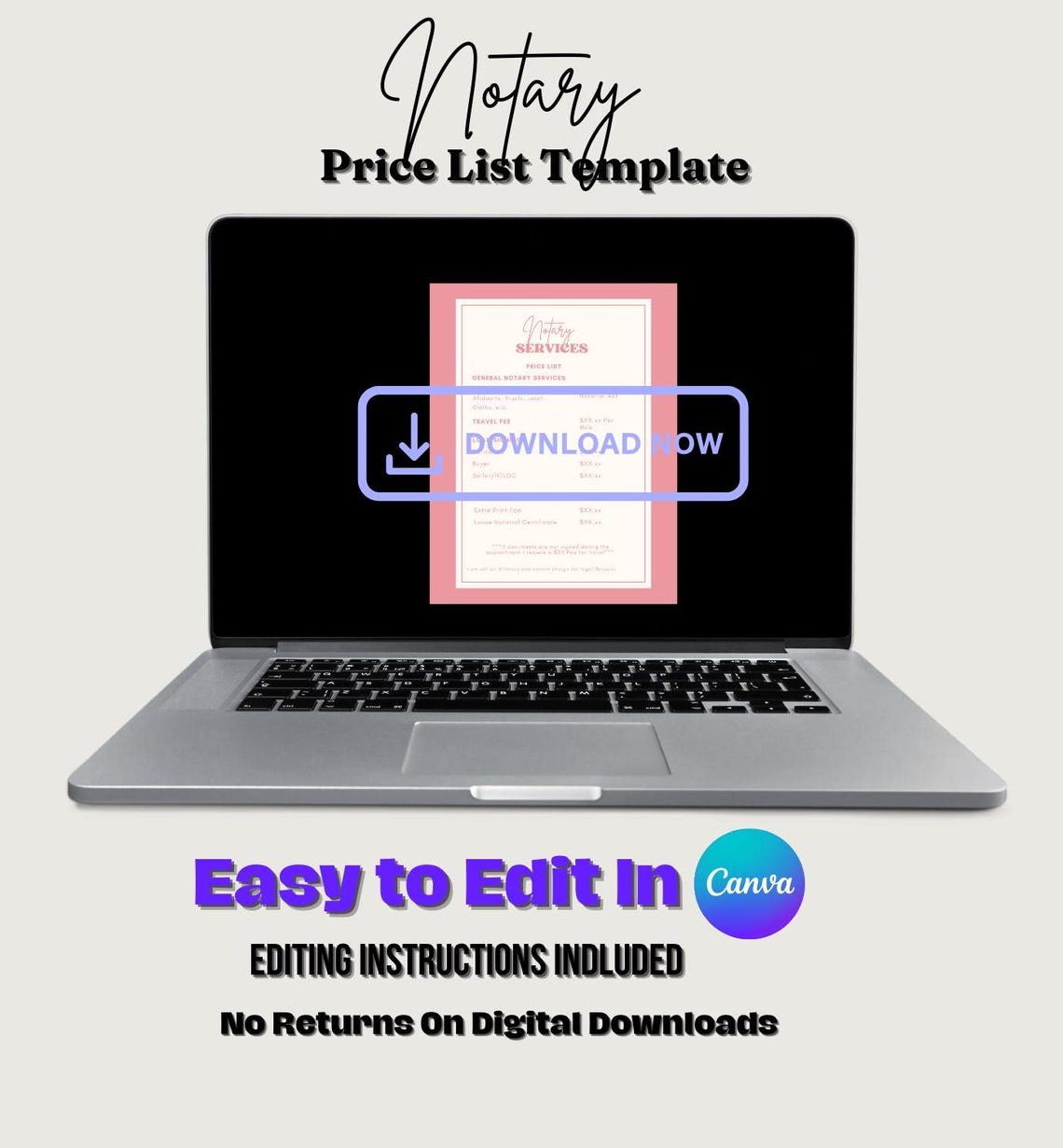 Notary Price List | Price List Template | QR Code | Editable Price List ...