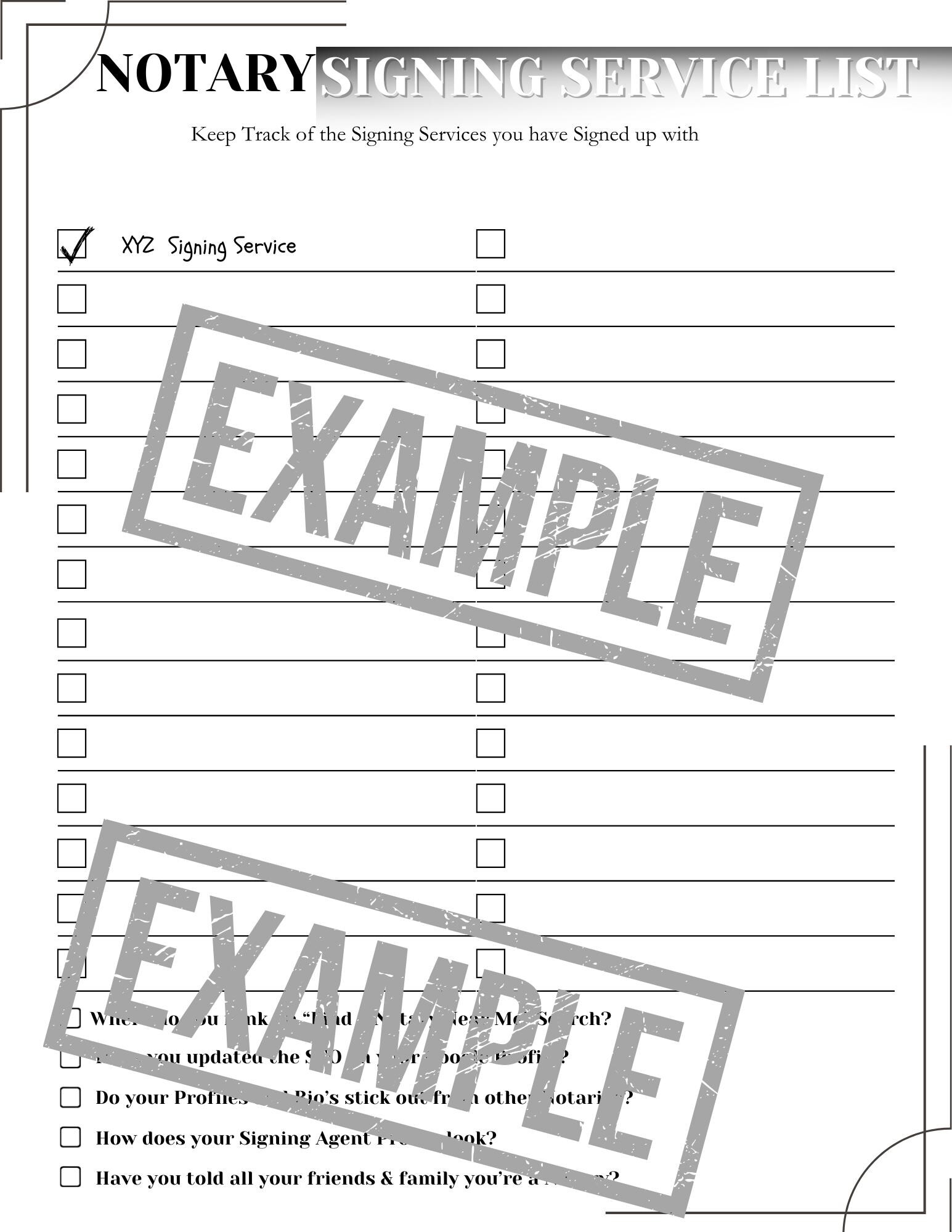 Loan Signing Service List | Notary Template | Notary Public | Notary ...