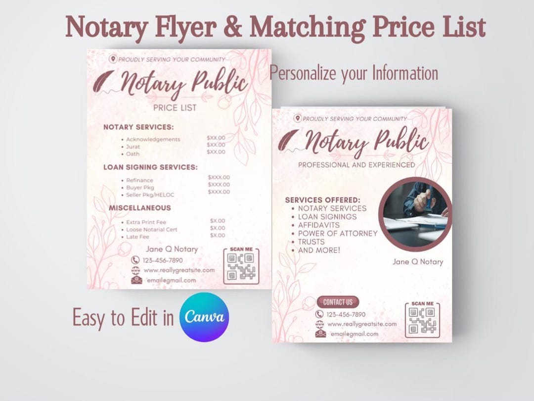 Notary Flyer and Price List Template Digital Notary Pricing ...