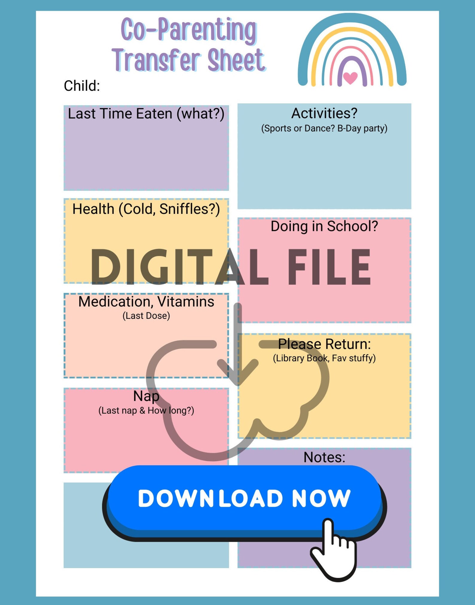 Child Transfer Form | Co-parenting Form | Parent Communication Log ...