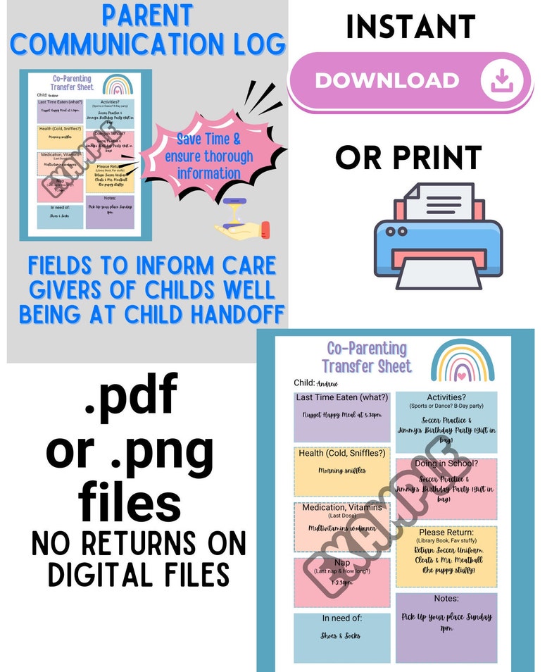 Child Transfer Form | Co-parenting Form | Parent Communication Log ...