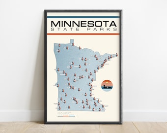 Minnesota State Park Map: Retro Travel Poster, MN Hiking Gift - Etsy
