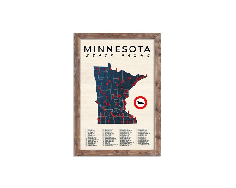 Minnesota State Park Map Checklist: Retro Travel Poster Art - Etsy