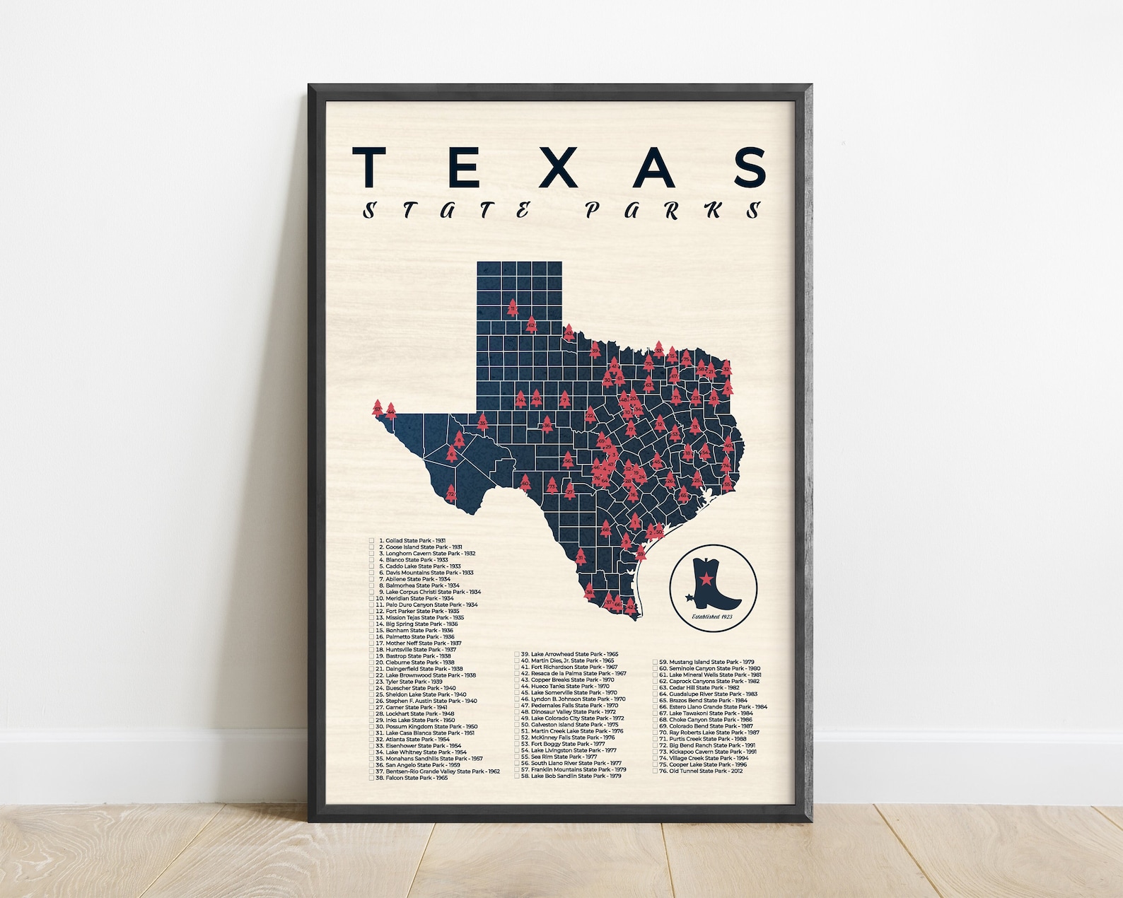Texas State Park Map Checklist: Retro Adventure Travel Poster - Etsy