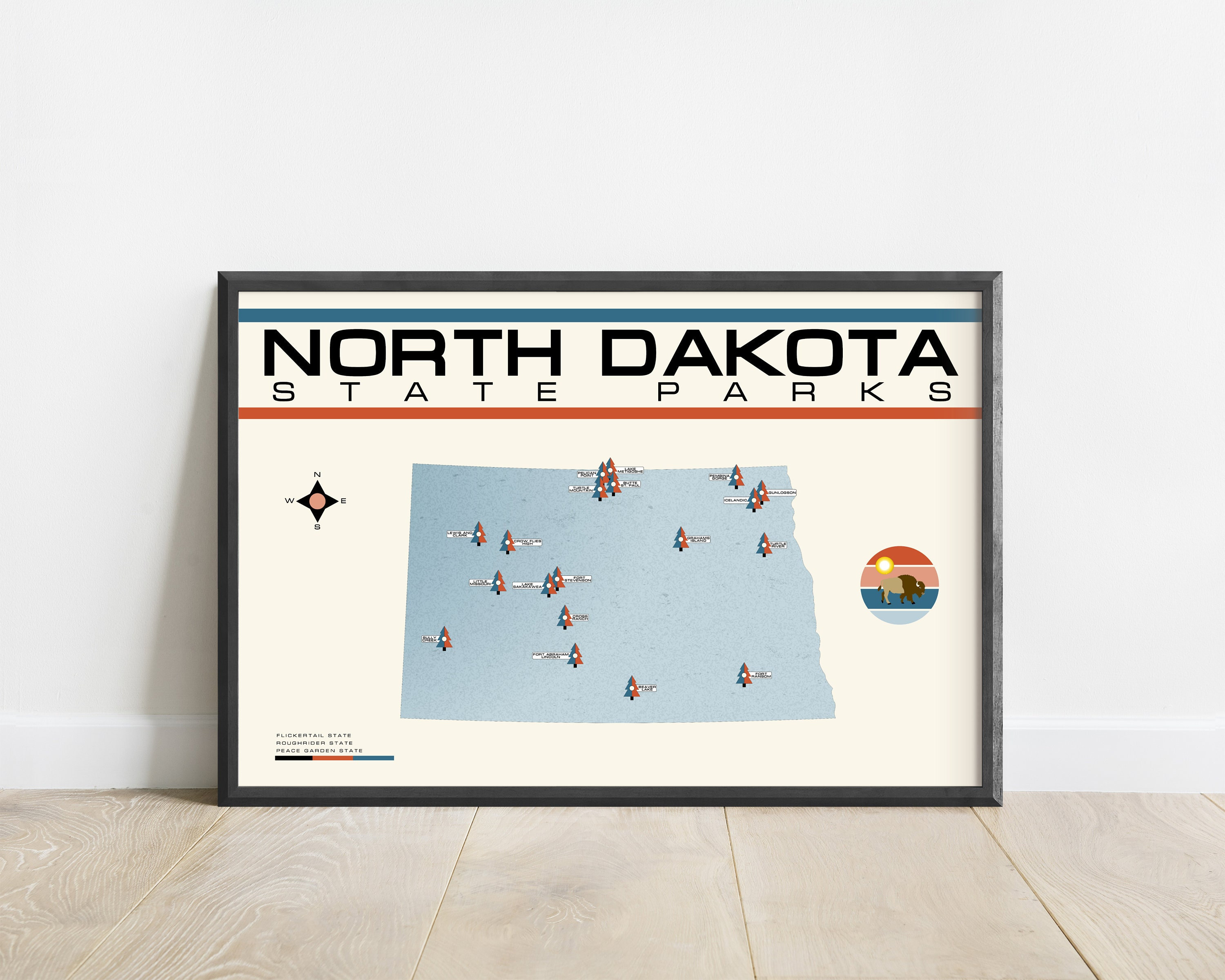 North Dakota State Park Map North Dakota State Park - Etsy