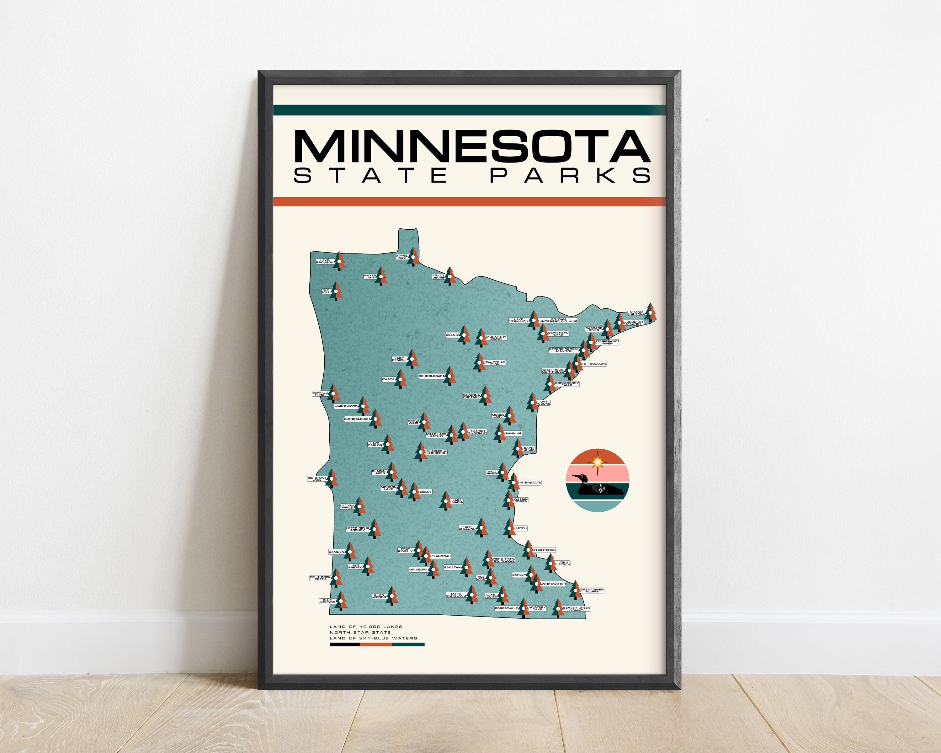 Retro Minnesota State Park Map Checklist: Adventure Art Poster - Etsy