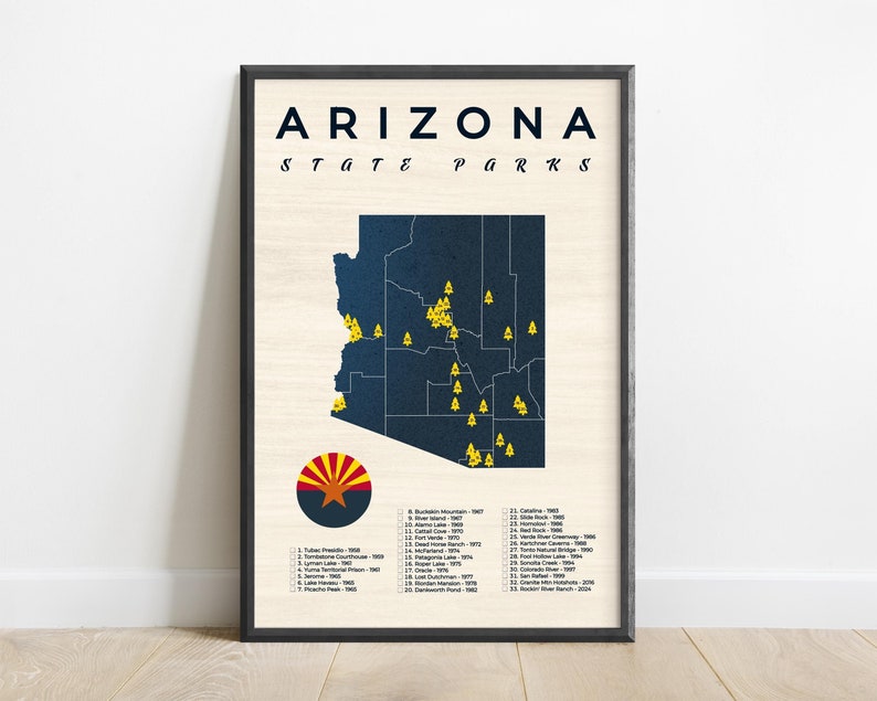 Arizona State Park Map Checklist: Retro Adventure Art Poster - Etsy