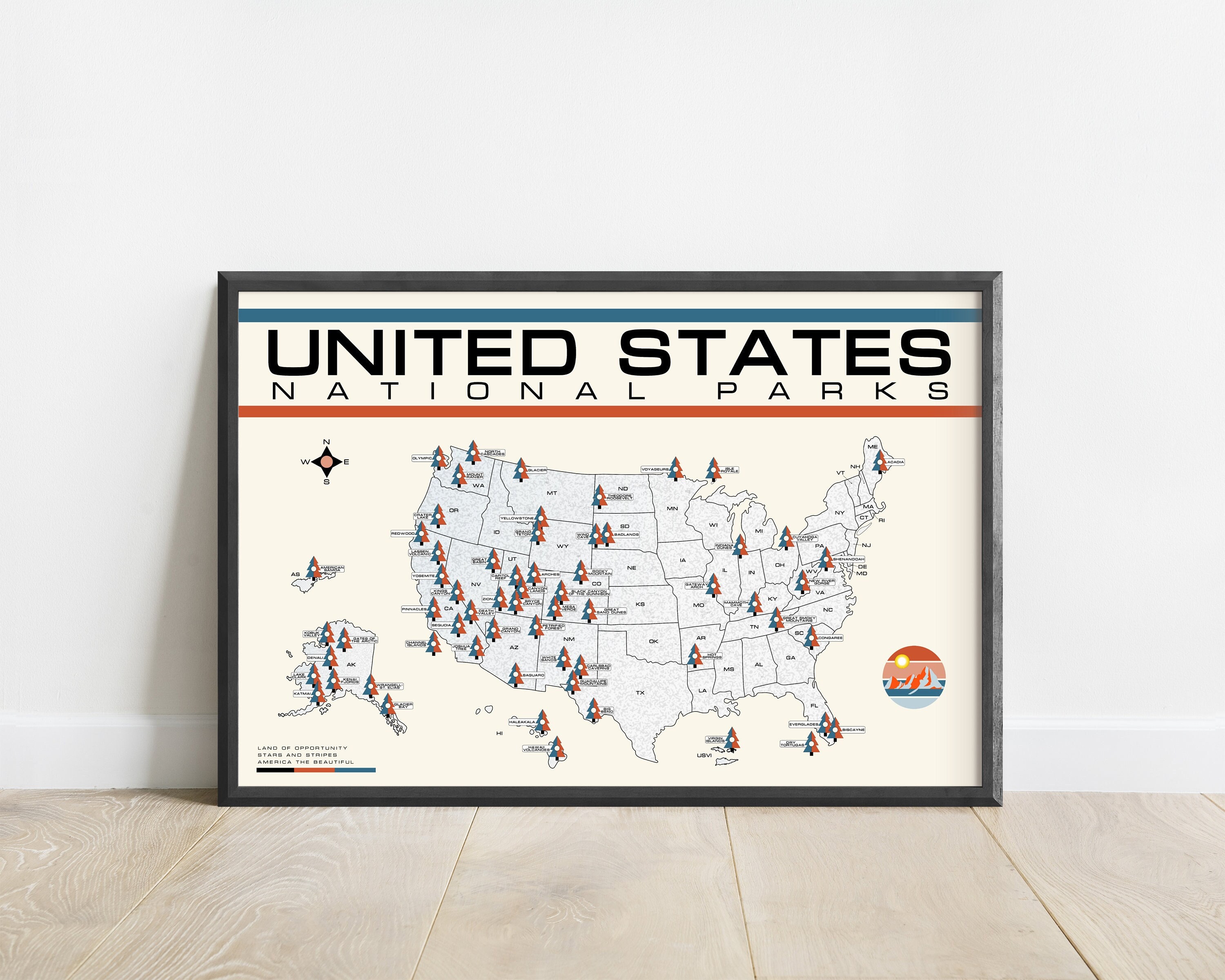 US National Park Map, US National Park Checklist, National Park ...