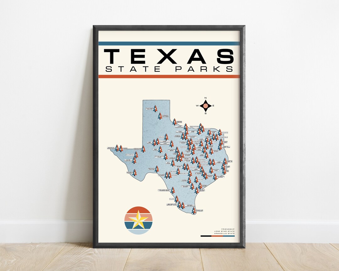 Texas State Park Map: Retro Checklist Poster, Adventure Art - Etsy