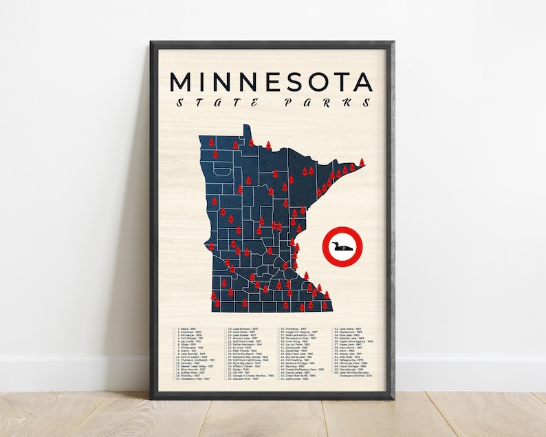 Minnesota State Park Map Checklist: Retro Travel Poster Art - Etsy