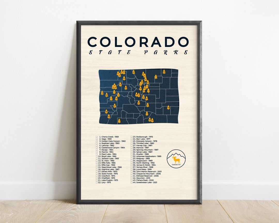 Colorado State Park Map Checklist: Retro Travel Poster - Etsy