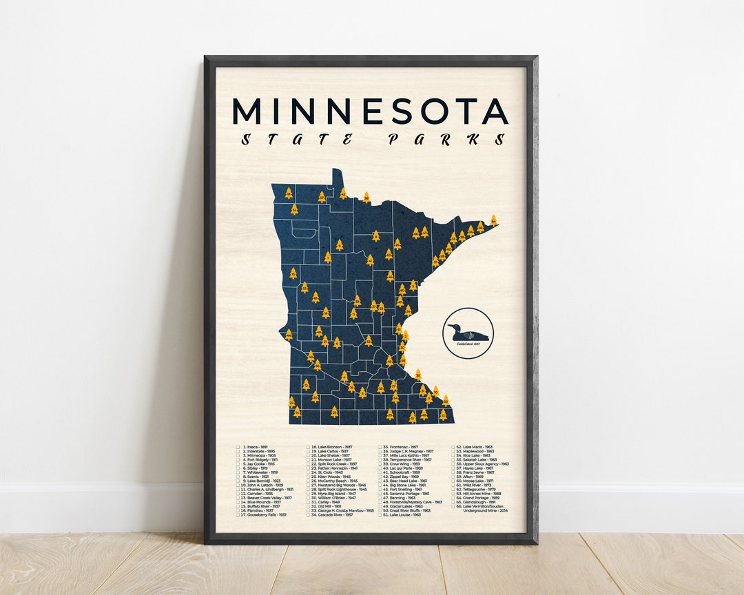 Minnesota State Park Map: Retro Travel Poster, MN Hiking Gift - Etsy