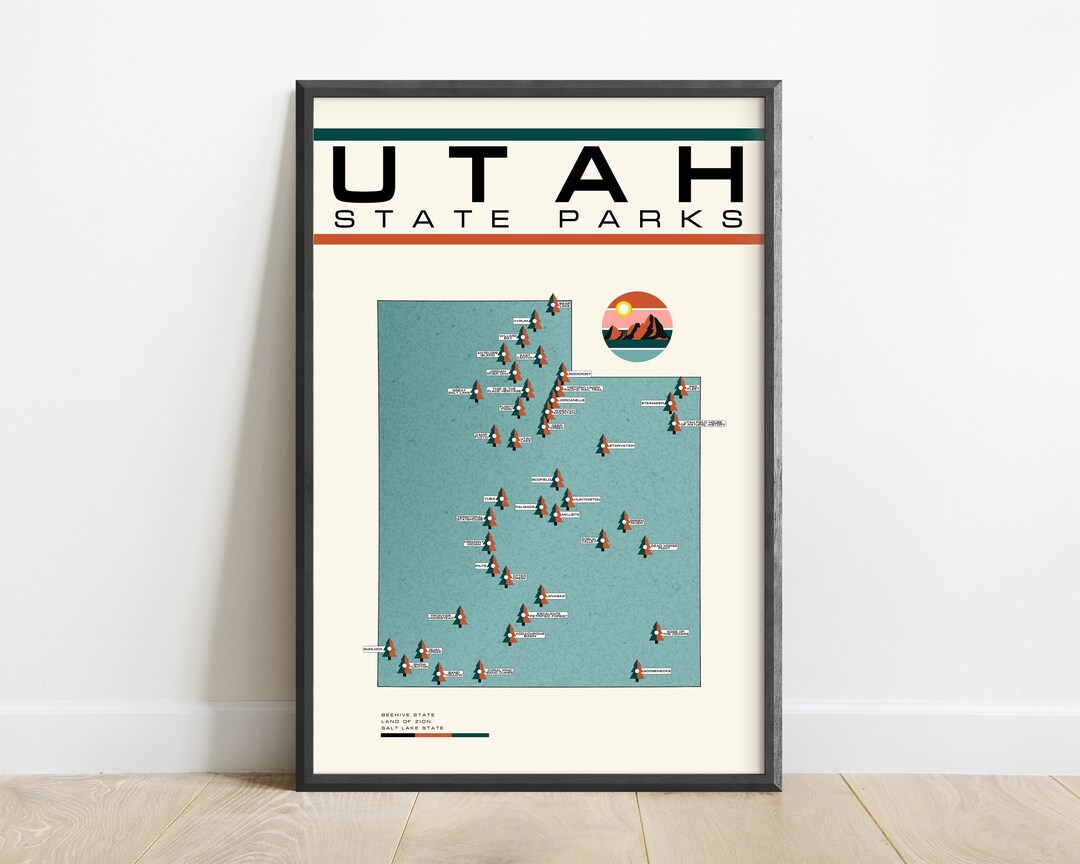 Utah State Park Map Checklist: Retro Adventure Art Poster - Etsy