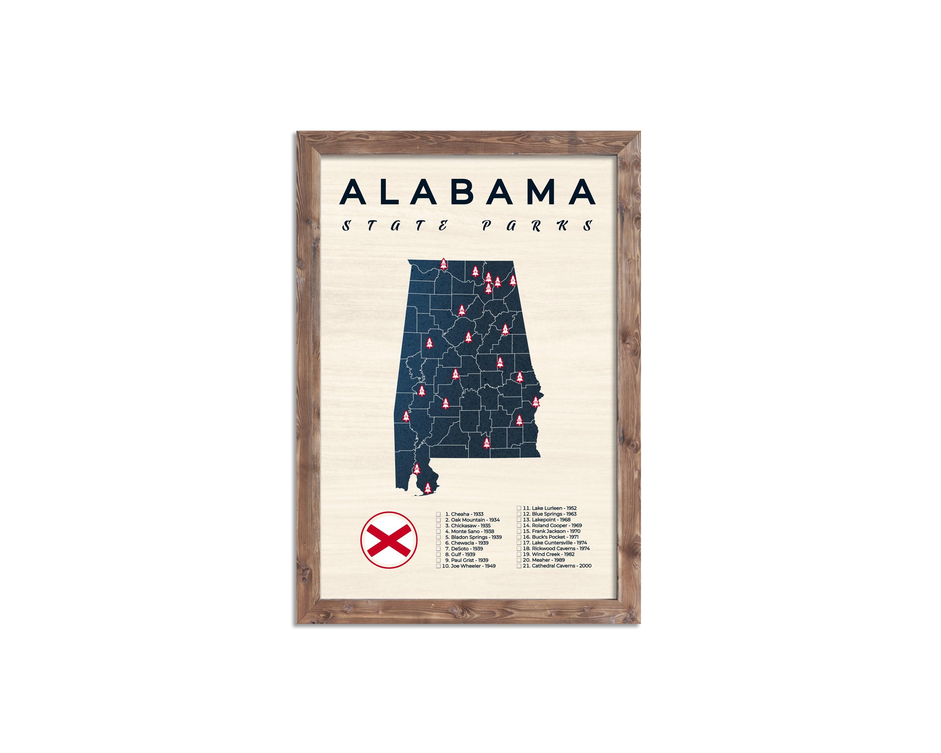 Alabama State Park Map Checklist: Retro Adventure Art Poster - Etsy