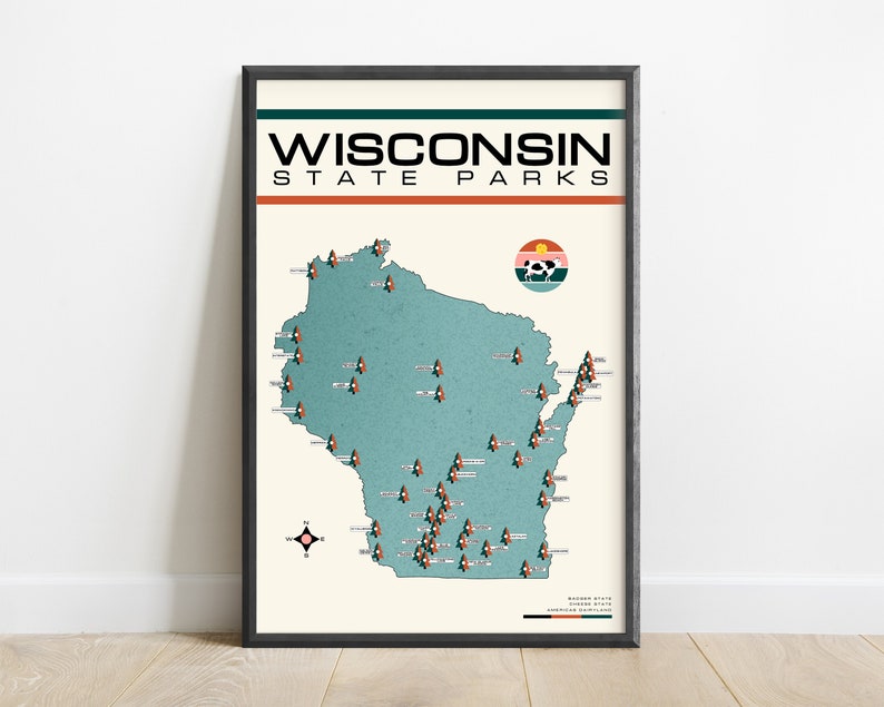 Wisconsin State Park Map: Retro Checklist Art Print - Etsy