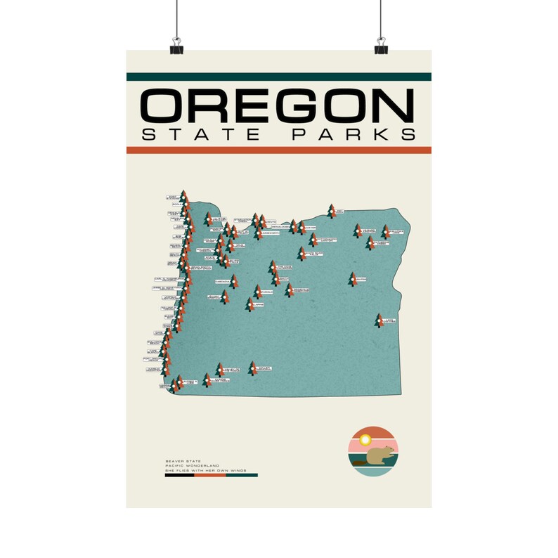 Retro Oregon State Park Map: Adventure Checklist Poster - Etsy