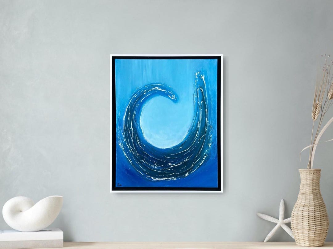 Ocean Surge Abstract Painting, Textured Canvas Artwork 16x20, Blue Wave ...