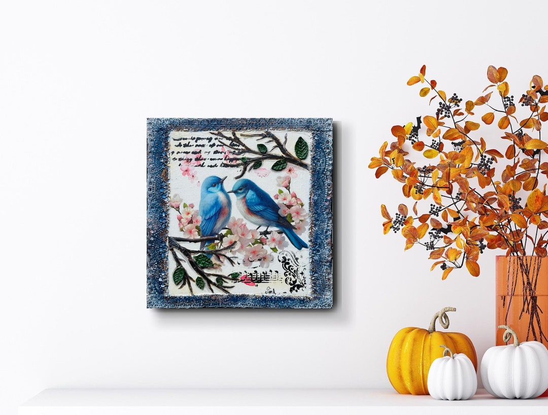 Abstract Artwork "blue Birds", Wall Art, Original Mixed Media Collage ...