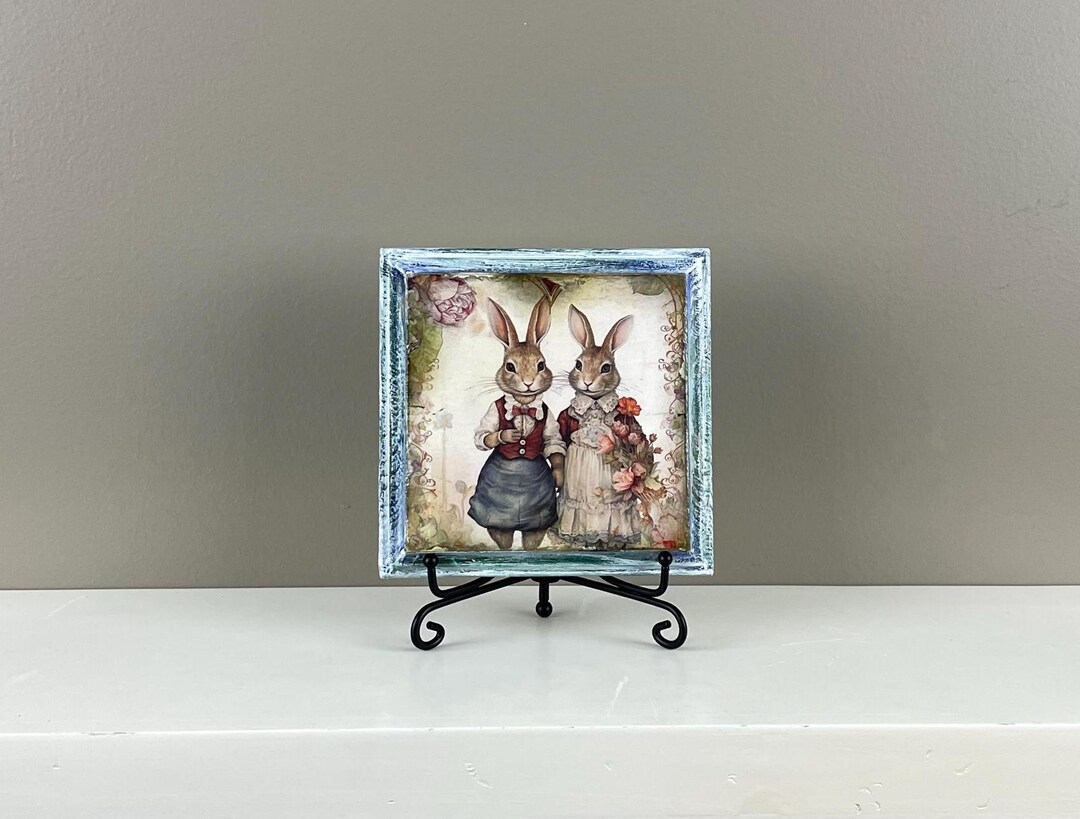 Timeless Hares Wood Plaque 5x5, Vintage Rabbit Decor, Victorian Bunny ...