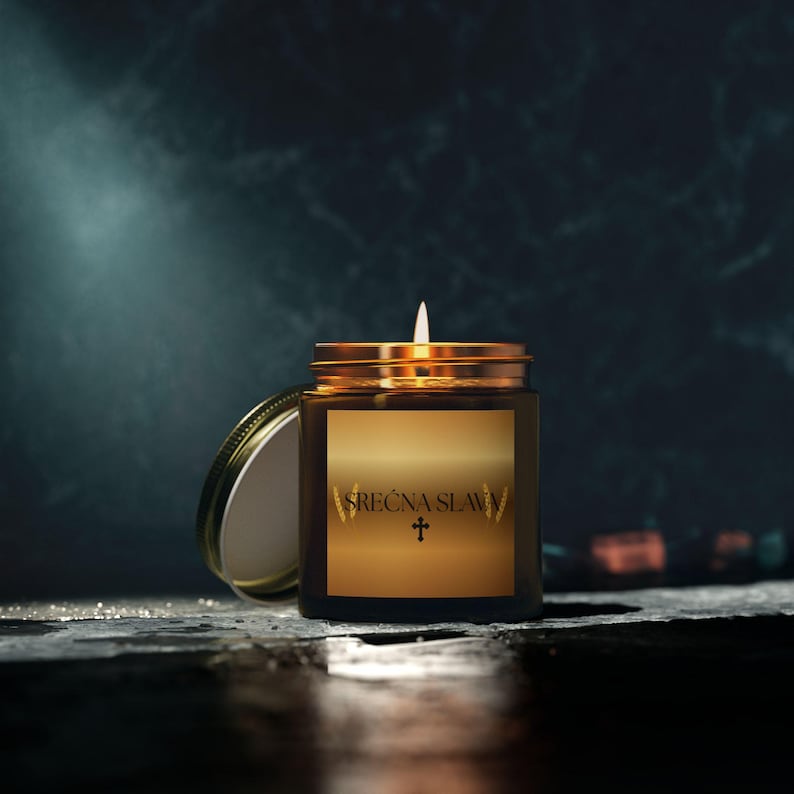 Srecna Slava Candle - Coconut Apricot Wax Jar - Serbian Orthodox ...