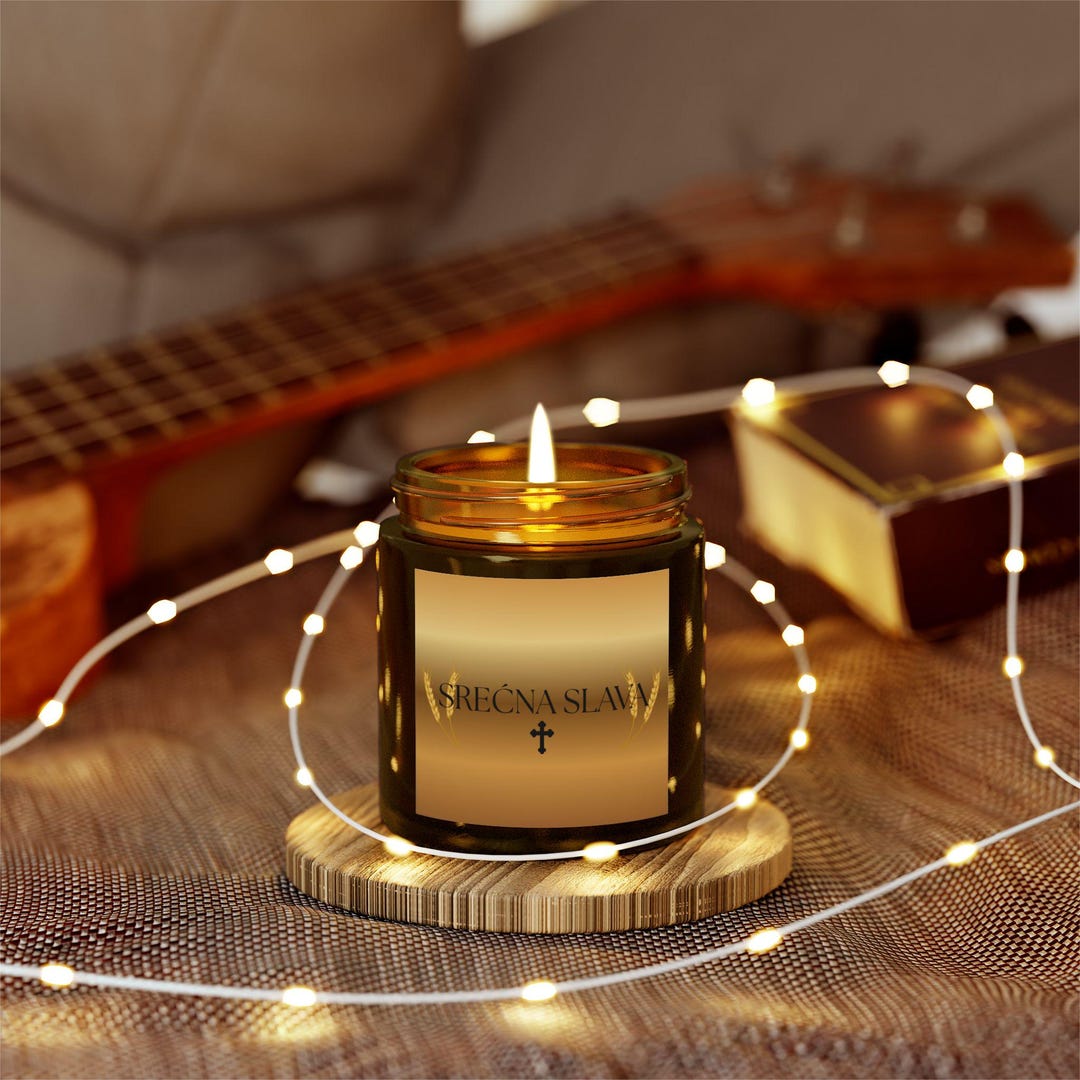 Srecna Slava Candle - Coconut Apricot Wax Jar - Serbian Orthodox ...